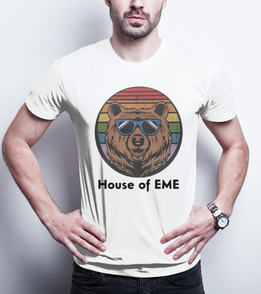 House Of EME Bear With Sunglasses In Retro Rainbow Circle T-Shirt