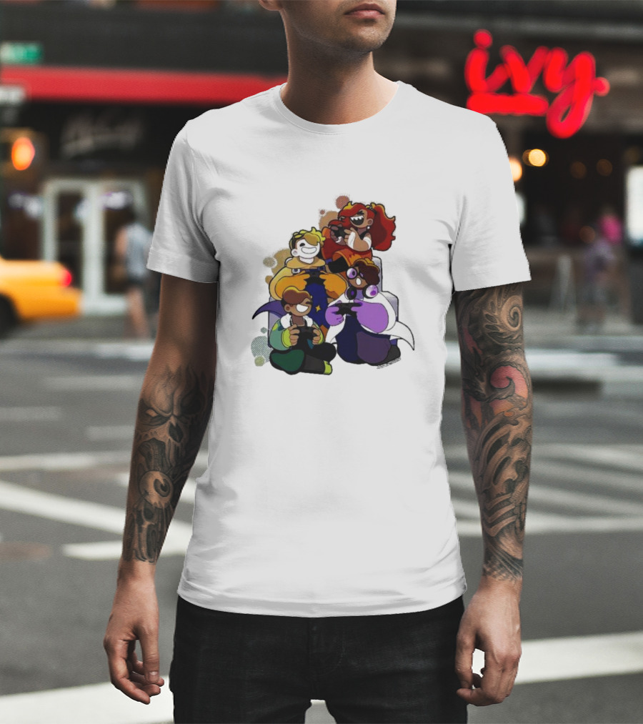Bish Bash Bots Colorful Cartoon Characters Gaming Together T-Shirt