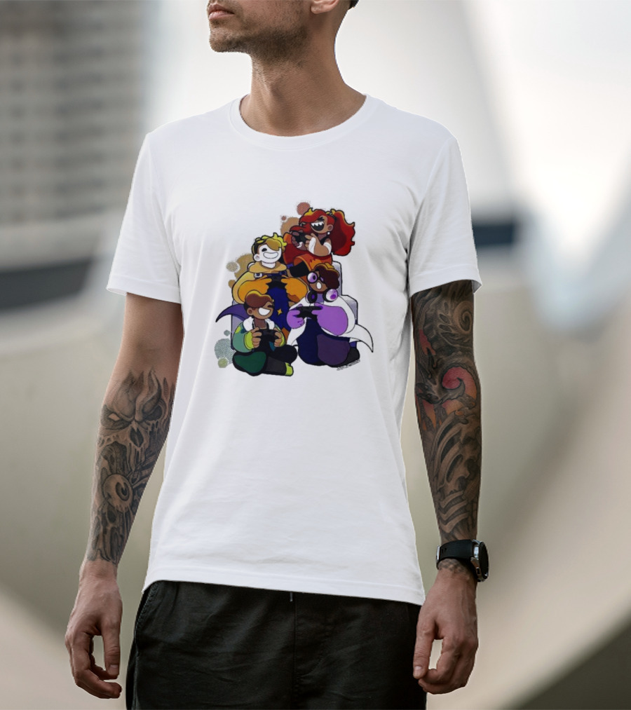 Bish Bash Bots Colorful Cartoon Characters Gaming Together T-Shirt