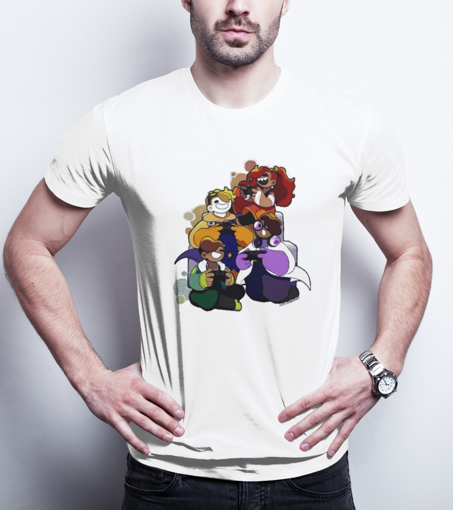Bish Bash Bots Colorful Cartoon Characters Gaming Together T-Shirt