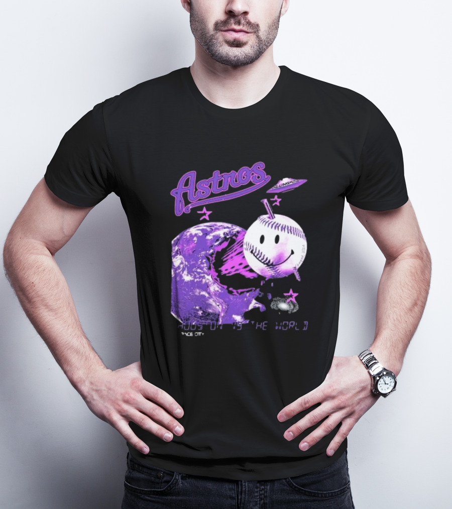 Astros Houston Cosmic Baseball World Space City Iconic Smiley Planetary Galaxy T-Shirt