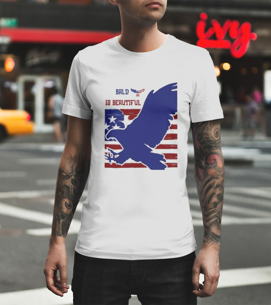 Bald Is Beautiful American Flag Eagle Stars Stripes T-Shirt