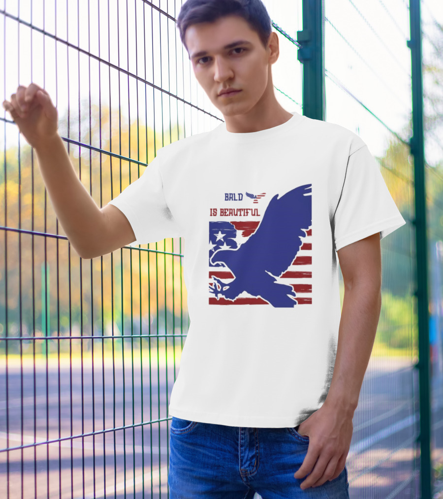 Bald Is Beautiful American Flag Eagle Stars Stripes T-Shirt