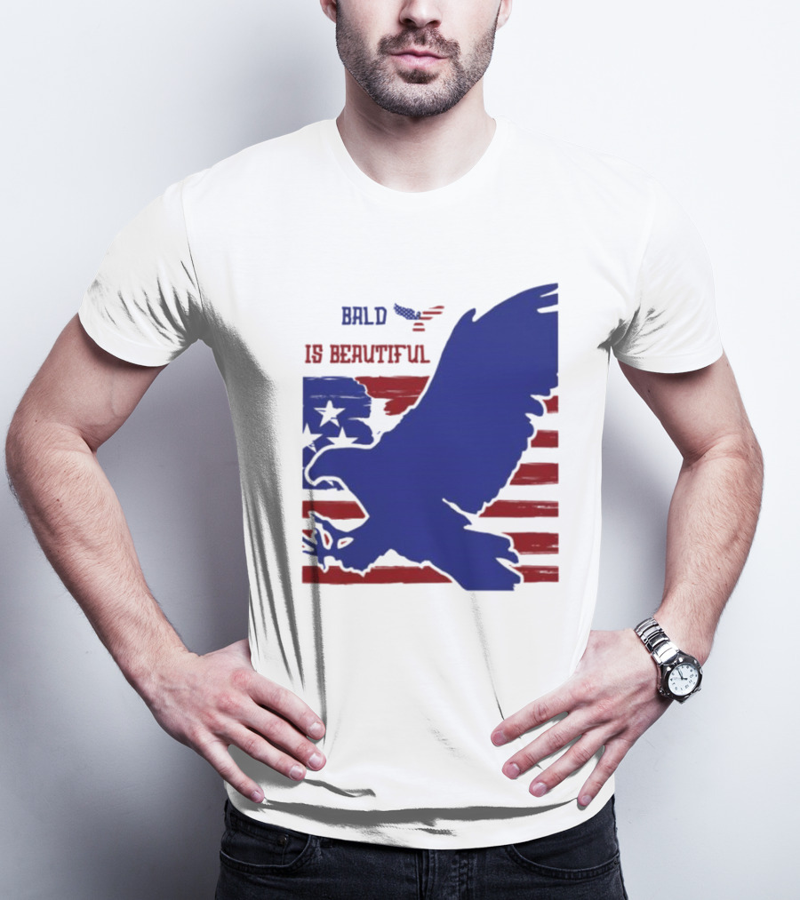 Bald Is Beautiful American Flag Eagle Stars Stripes T-Shirt