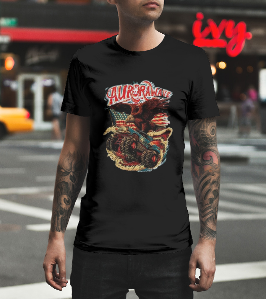 Aurorawave America F Yeah Eagle Monster Truck Vintage USA Flag T-Shirt