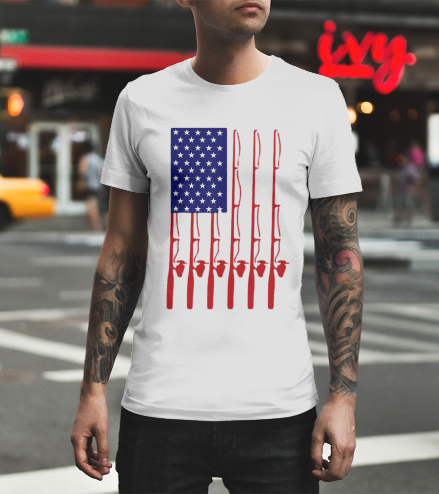 Fathers Day Fishing American Flag T-Shirt