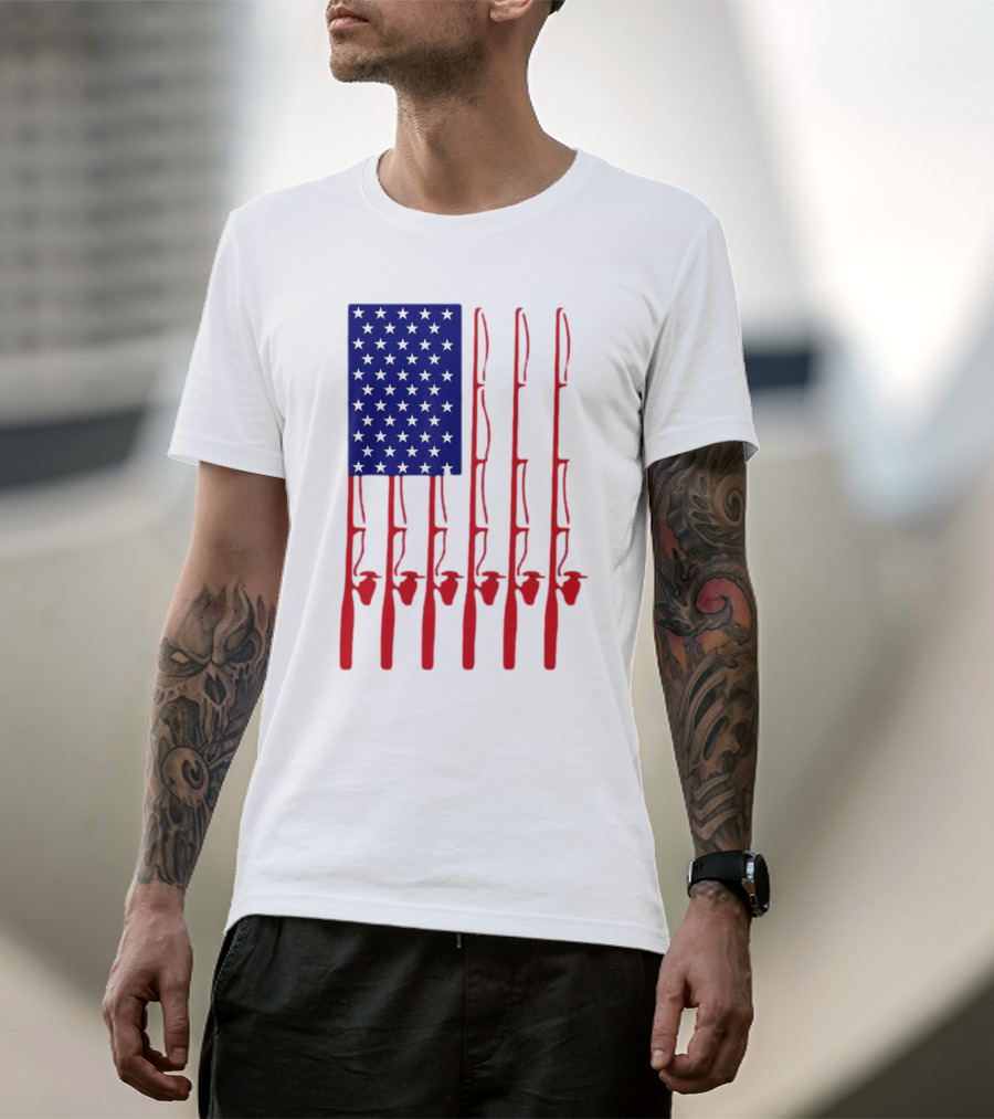 Fathers Day Fishing American Flag T-Shirt