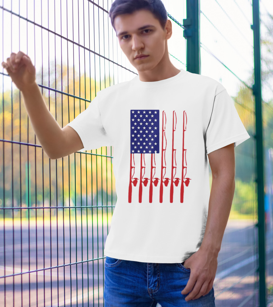 Fathers Day Fishing American Flag T-Shirt