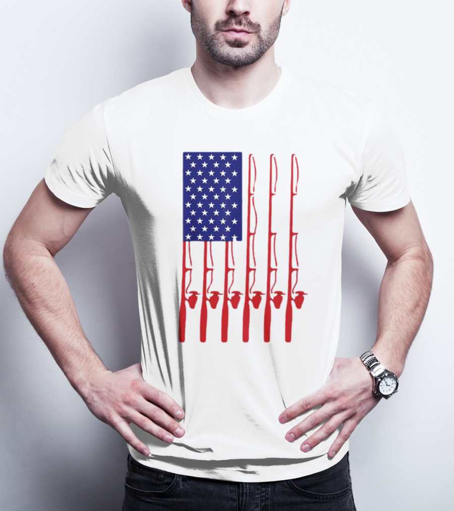 Fathers Day Fishing American Flag T-Shirt