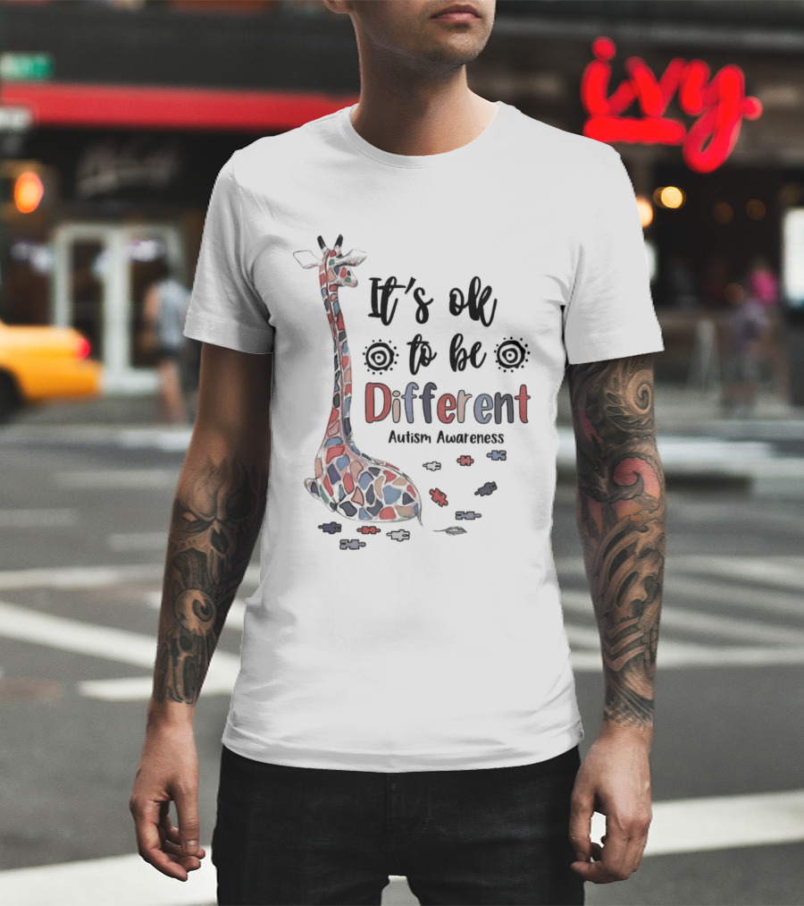 It's Ok To Be Different Giraffe Autism Awareness T-Shirt