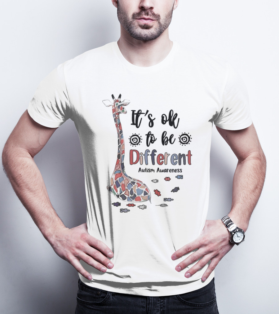 It's Ok To Be Different Giraffe Autism Awareness T-Shirt
