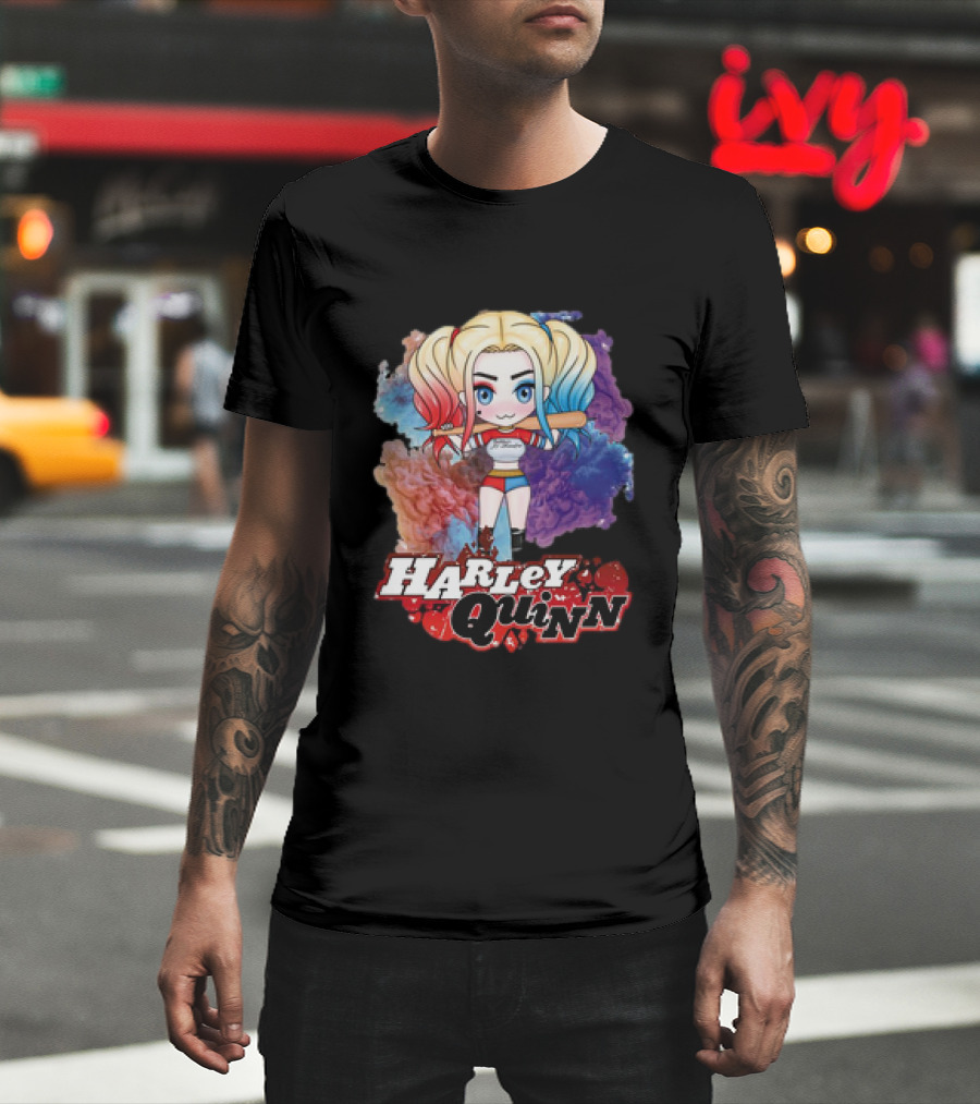 Harley Quinn Birds Of Prey Chibi Colorful Background T-Shirt