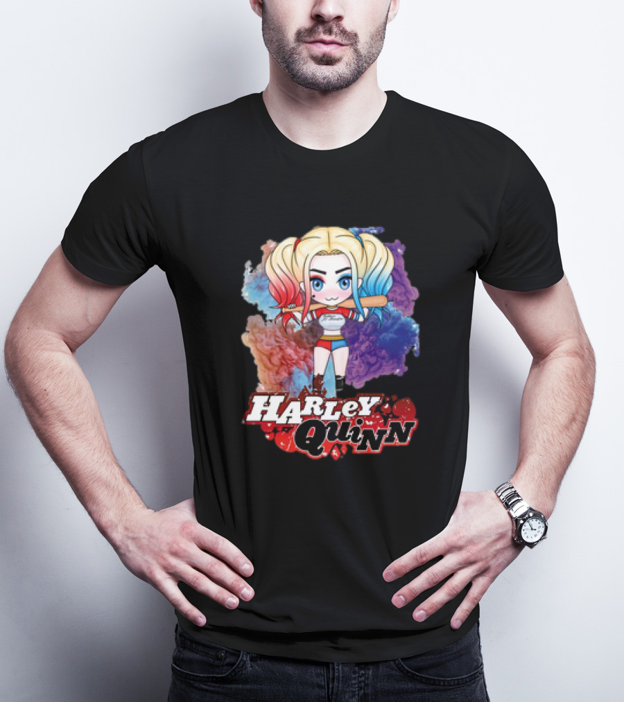 Harley Quinn Birds Of Prey Chibi Colorful Background T-Shirt