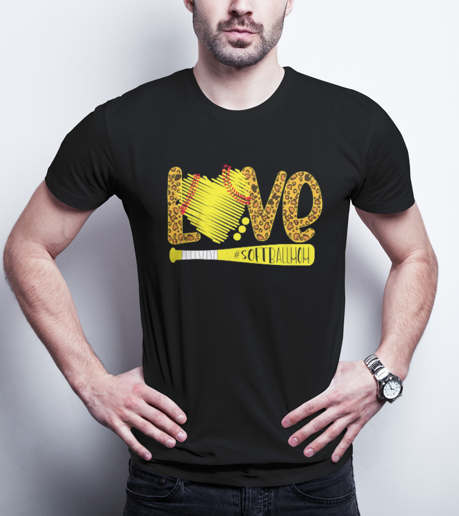 Love Leopard Softball Mom T-Shirt