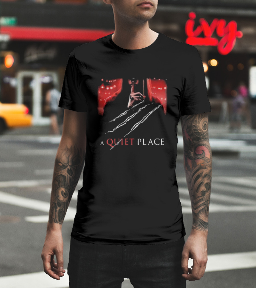 A Quiet Place Red Intensity Shushing With Scratches T-Shirt