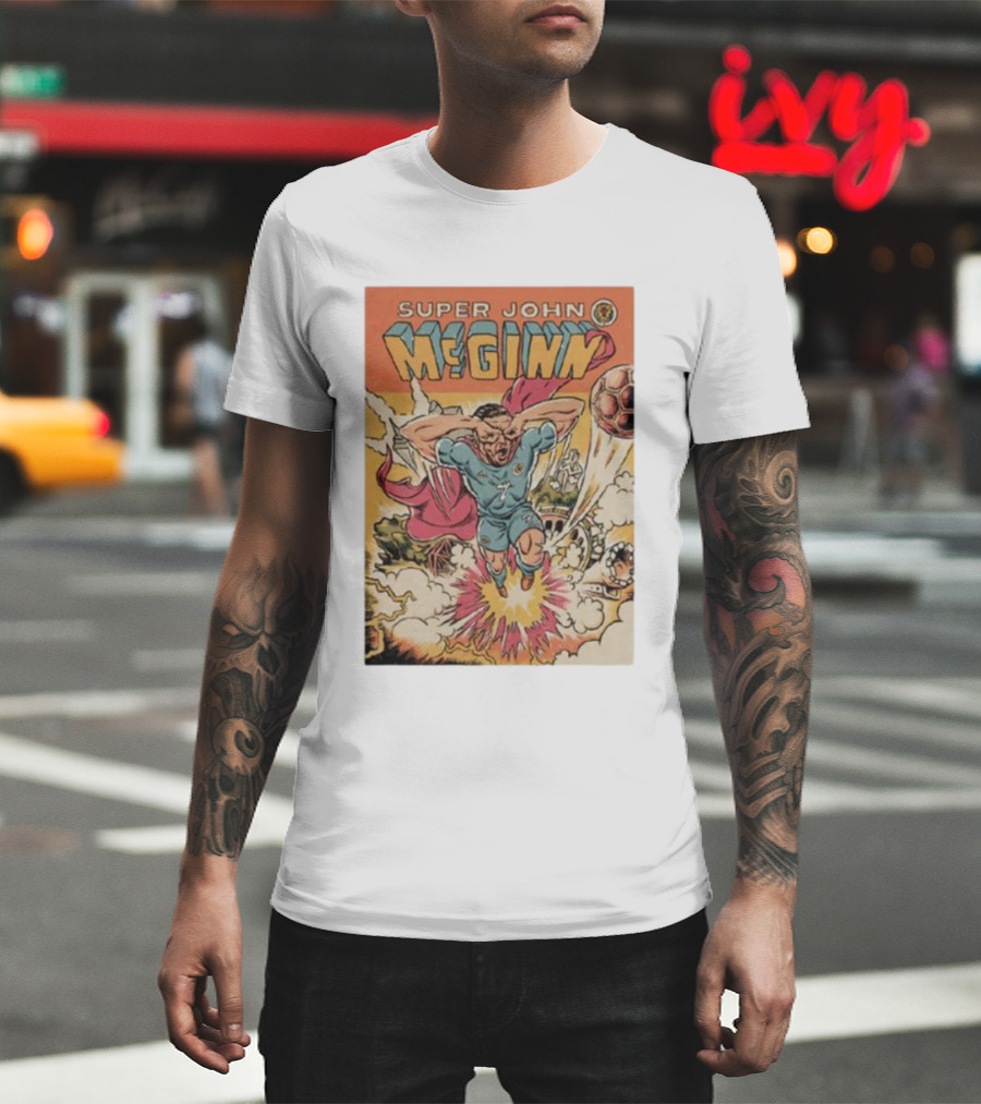 Super John McGinn Flying Hero Soccer Explosion Action Comic T-Shirt