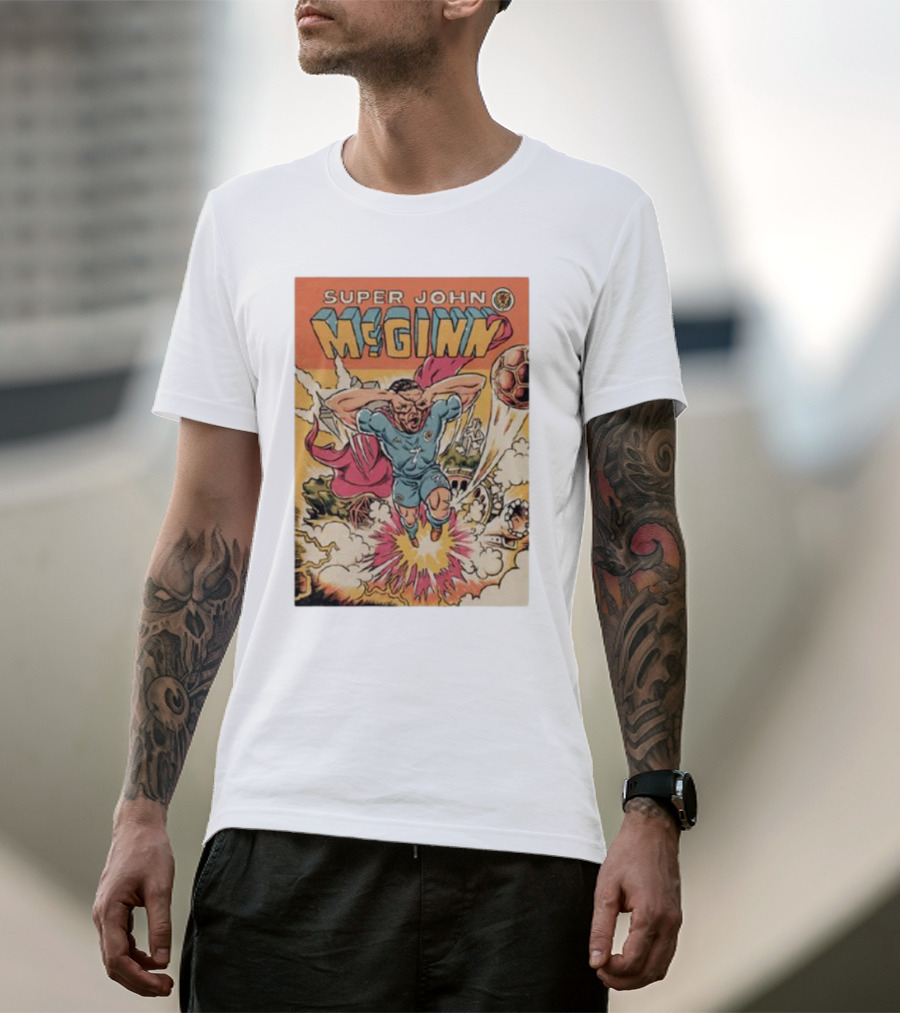 Super John McGinn Flying Hero Soccer Explosion Action Comic T-Shirt