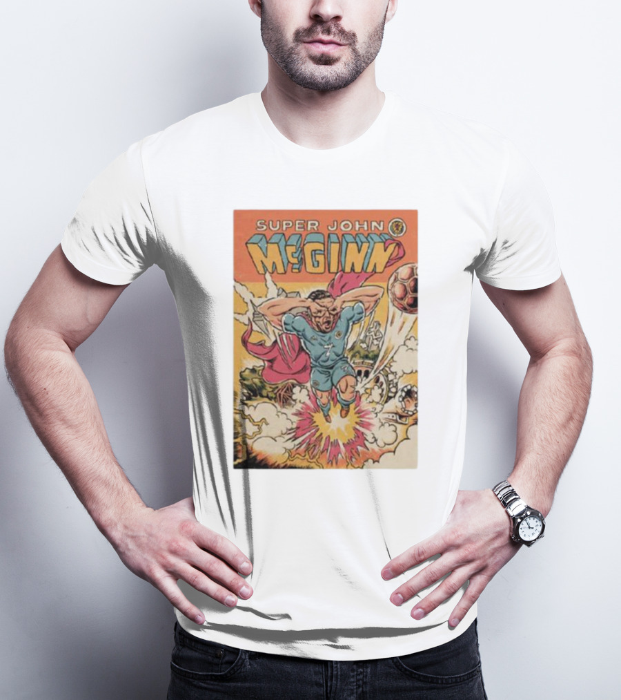 Super John McGinn Flying Hero Soccer Explosion Action Comic T-Shirt