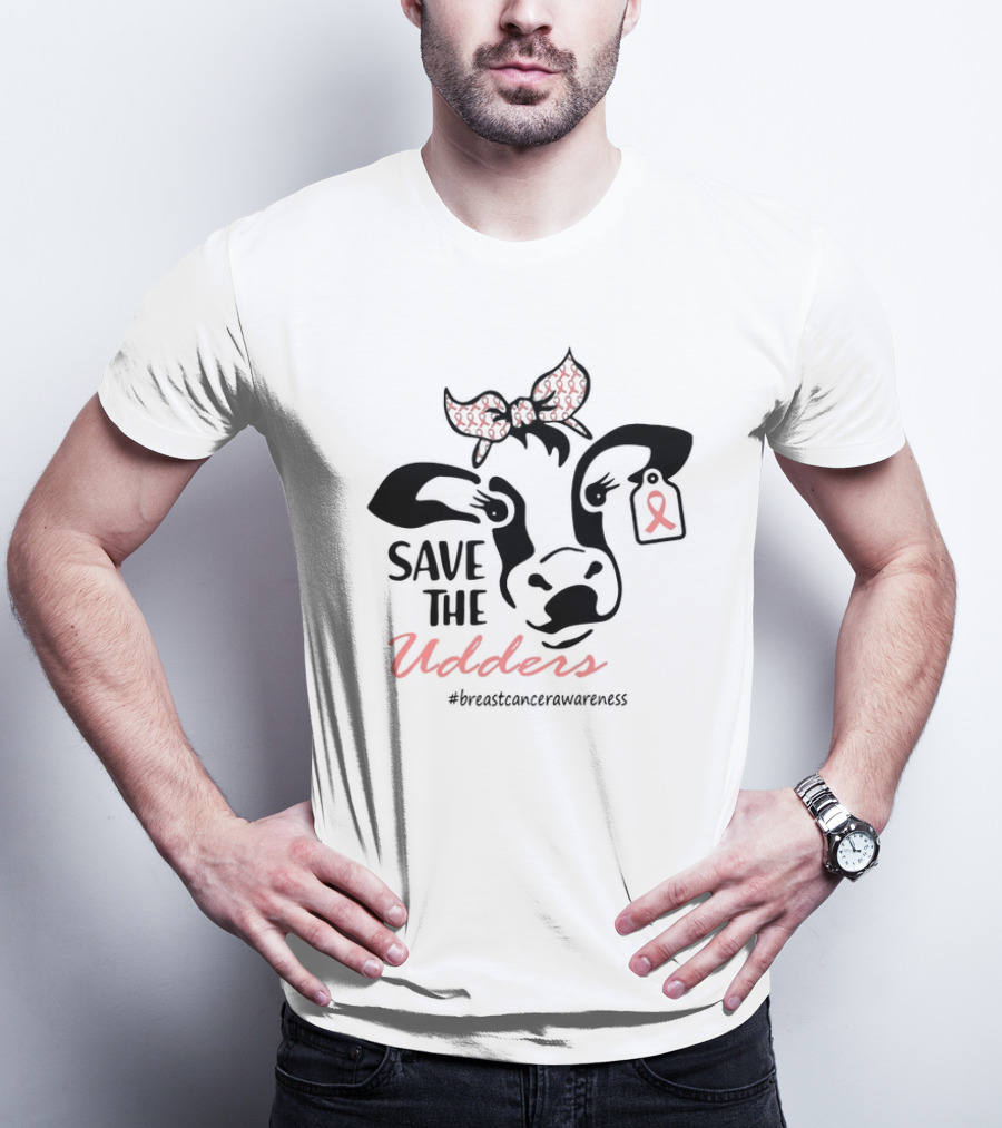 Cow Save The Udders Breast Cancer Awareness Ribbon Bow #breastcancerawareness T-Shirt
