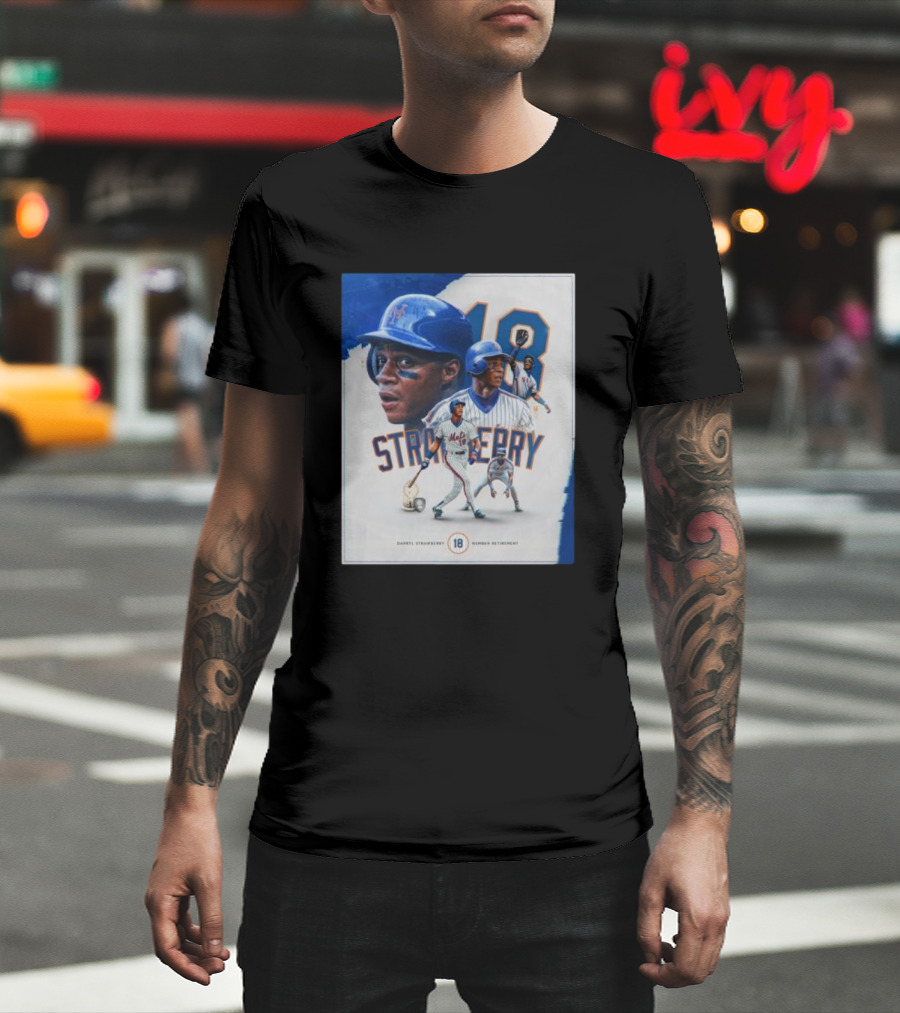 Darryl Strawberry Mets 18 Number Retirement Celebration With Iconic Baseball T-Shirt