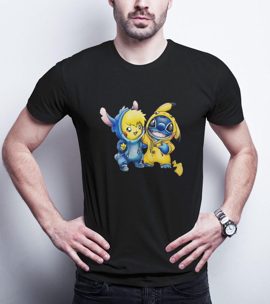 Disney Lilo Stitch Pikachu Pokemon Crossover Character T-Shirt