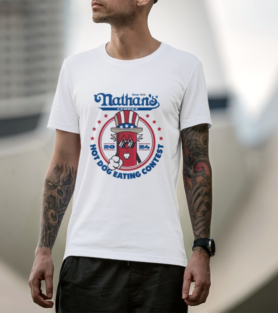 Nathan's Famous Hot Dog Eating Contest Uncle Sam Red Character T-Shirt