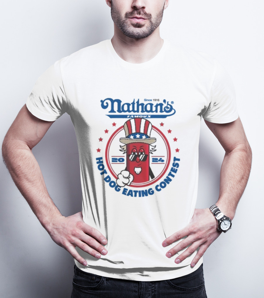 Nathan's Famous Hot Dog Eating Contest Uncle Sam Red Character T-Shirt