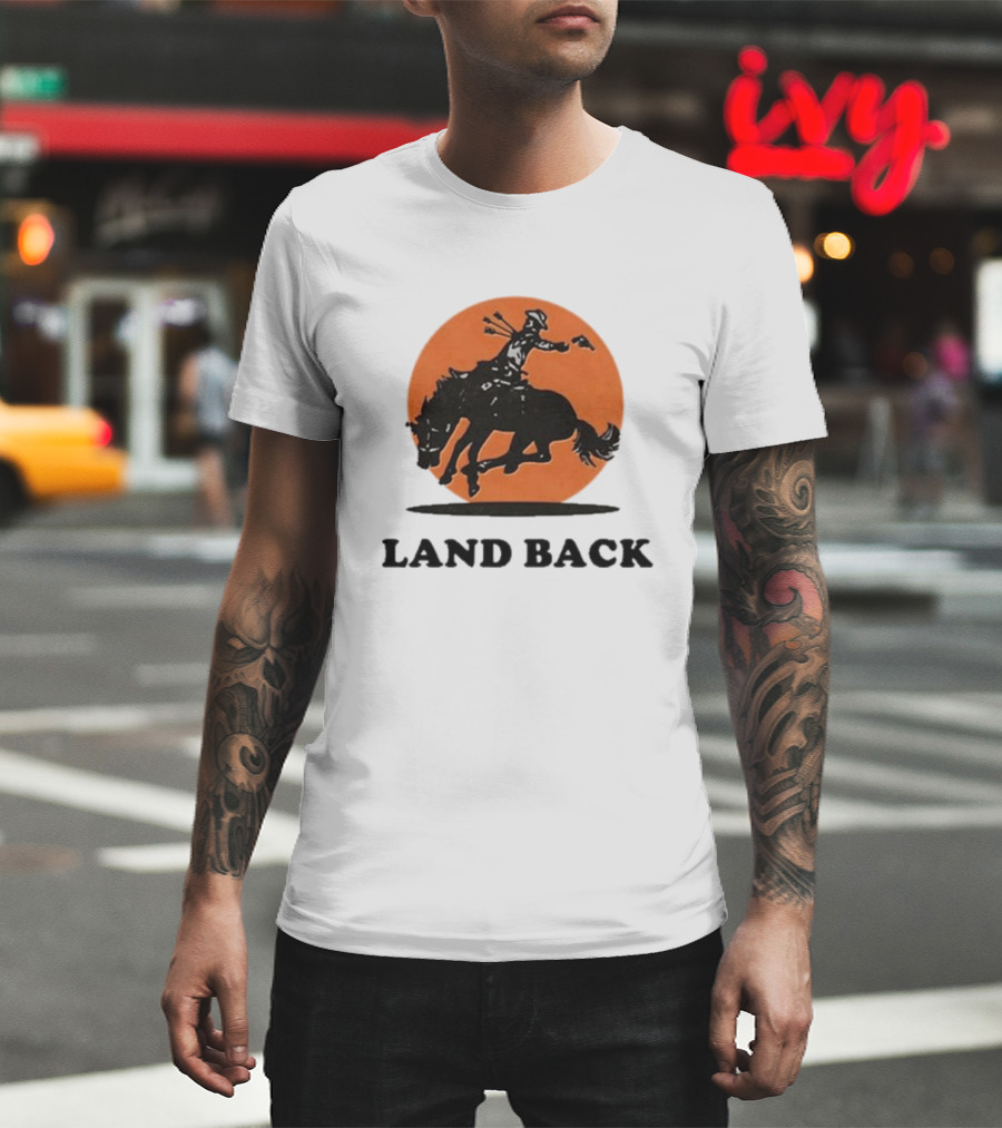 Krime Land Back Cowboy Silhouette With Orange Circle T-Shirt