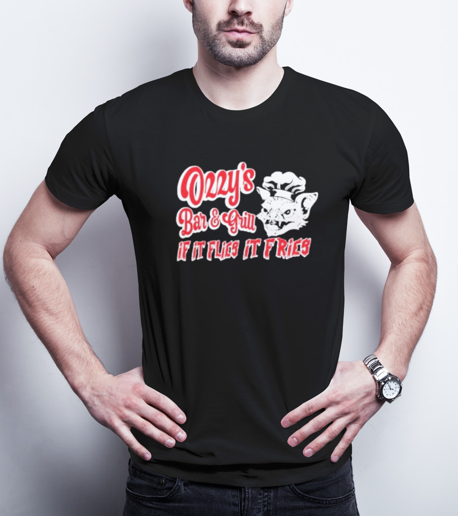 Ozzy's Bar And Grill If It Flies It Fries Cat Chef T-Shirt