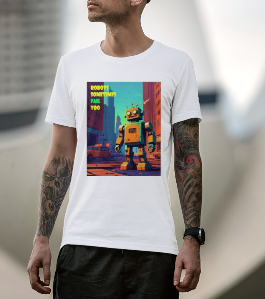 Robots Sometimes Fail Too Urban Cityscape Scene T-Shirt