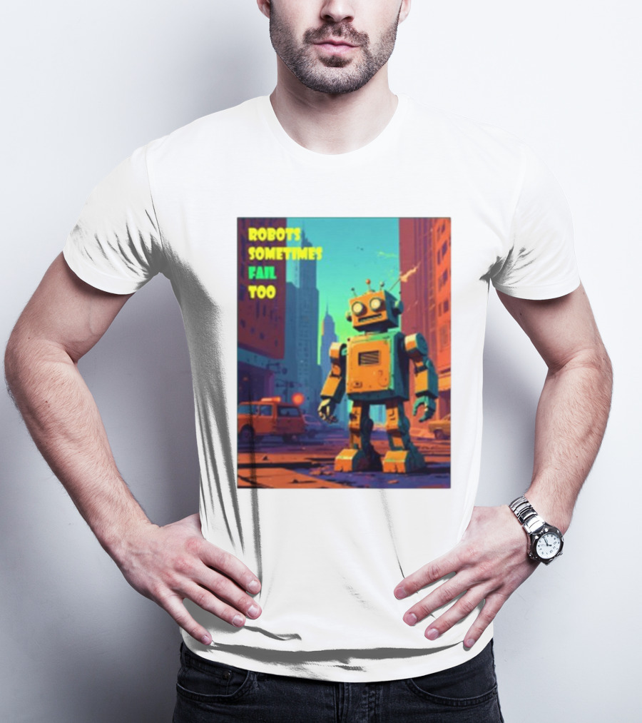 Robots Sometimes Fail Too Urban Cityscape Scene T-Shirt