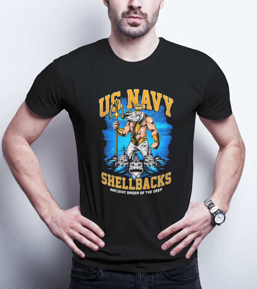 US Navy Shellbacks Poseidon Ancient Order Of The Deep With Battleship T-Shirt