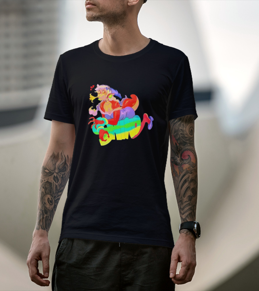 Shinto Decals Vibrant Dragon Monster Girl With Rainbow CHINO Text T-Shirt