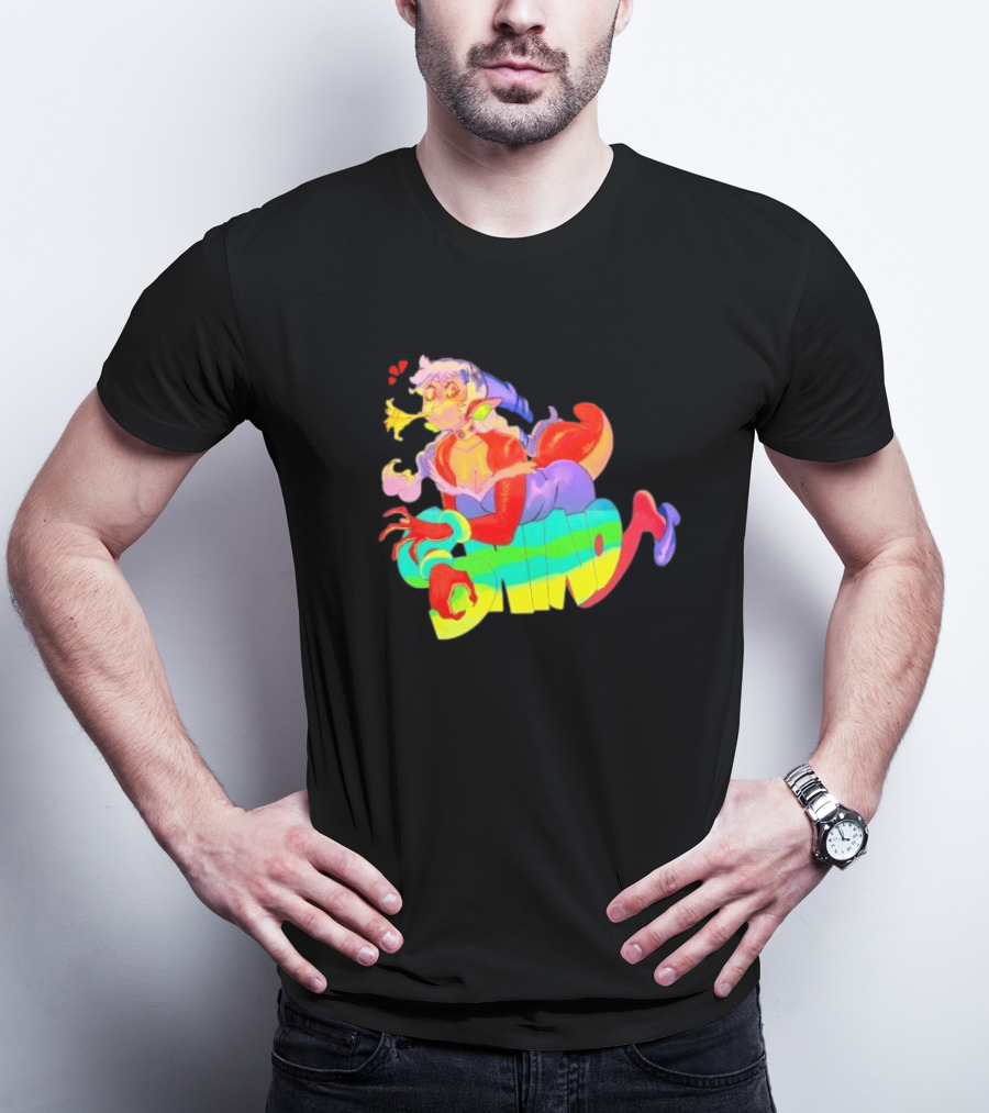 Shinto Decals Vibrant Dragon Monster Girl With Rainbow CHINO Text T-Shirt