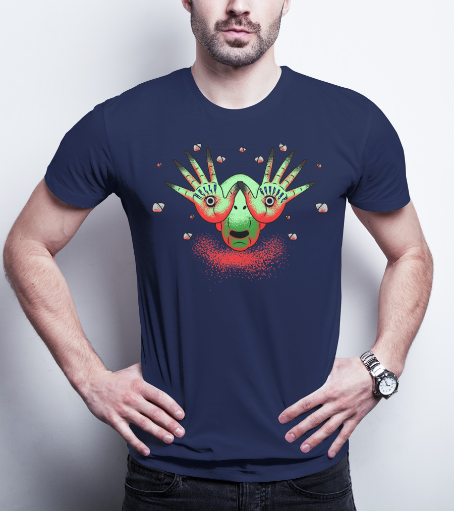 Halloween Gift Creepy Eyeball Creature With Hello Goodbye Hands T-Shirt