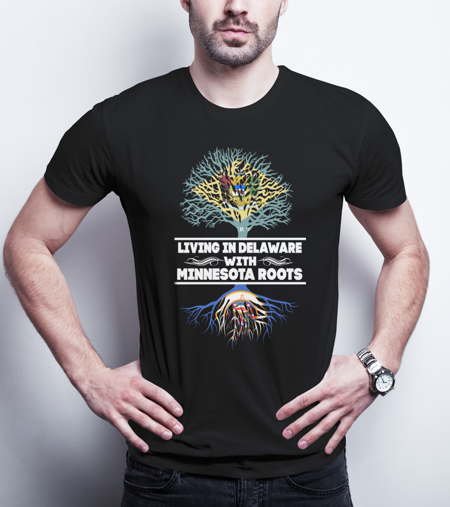 Delaware Resident Embracing Minnesota Heritage With State Flag Roots Tree T-Shirt