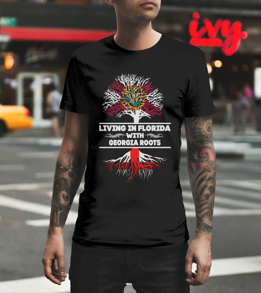 Florida Life And Georgia Heritage With State Seal In Tree Roots T-Shirt