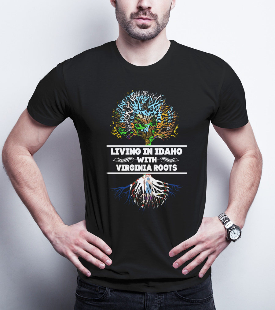 Idaho Living Virginia Roots Tree Design With Virginia State Flag Elements T-Shirt