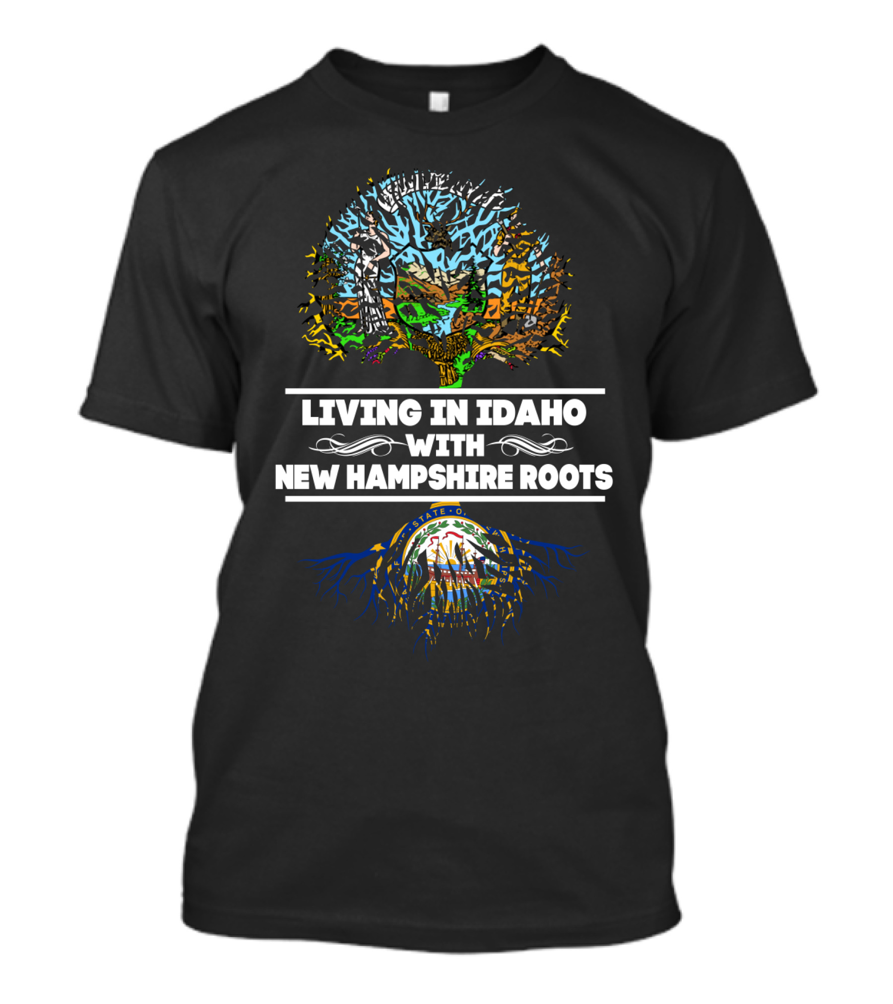 Living In Idaho With New Hampshire Roots Tree And State Seal T-Shirt