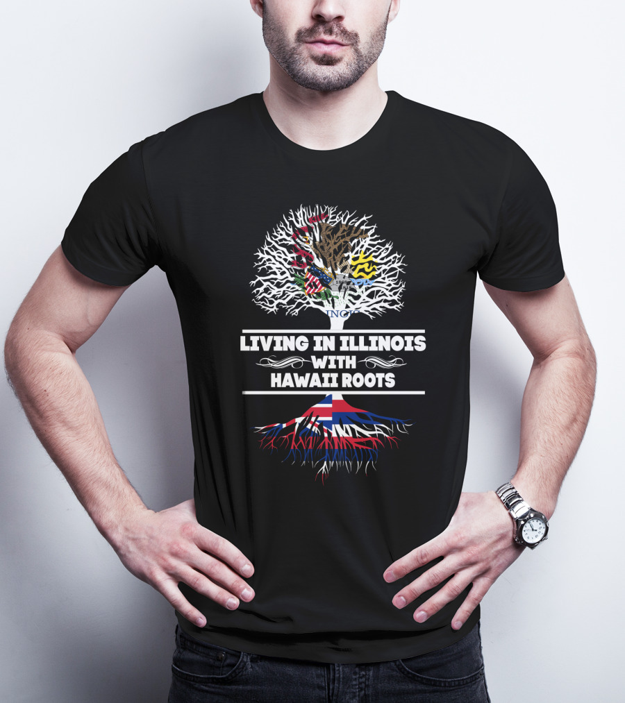 Illinois Pride With Hawaiian Heritage Tree And State Emblems T-Shirt