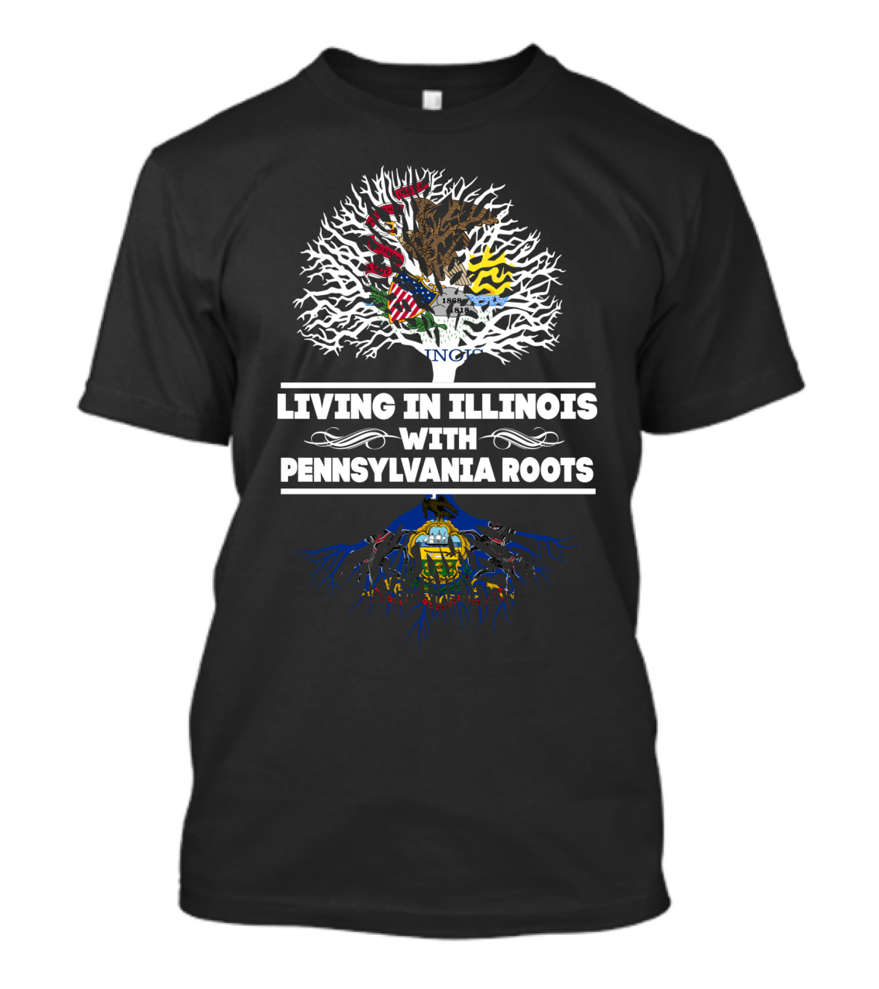 Illinois Living Pennsylvania Roots Tree With State Flags Heritage Connection T-Shirt