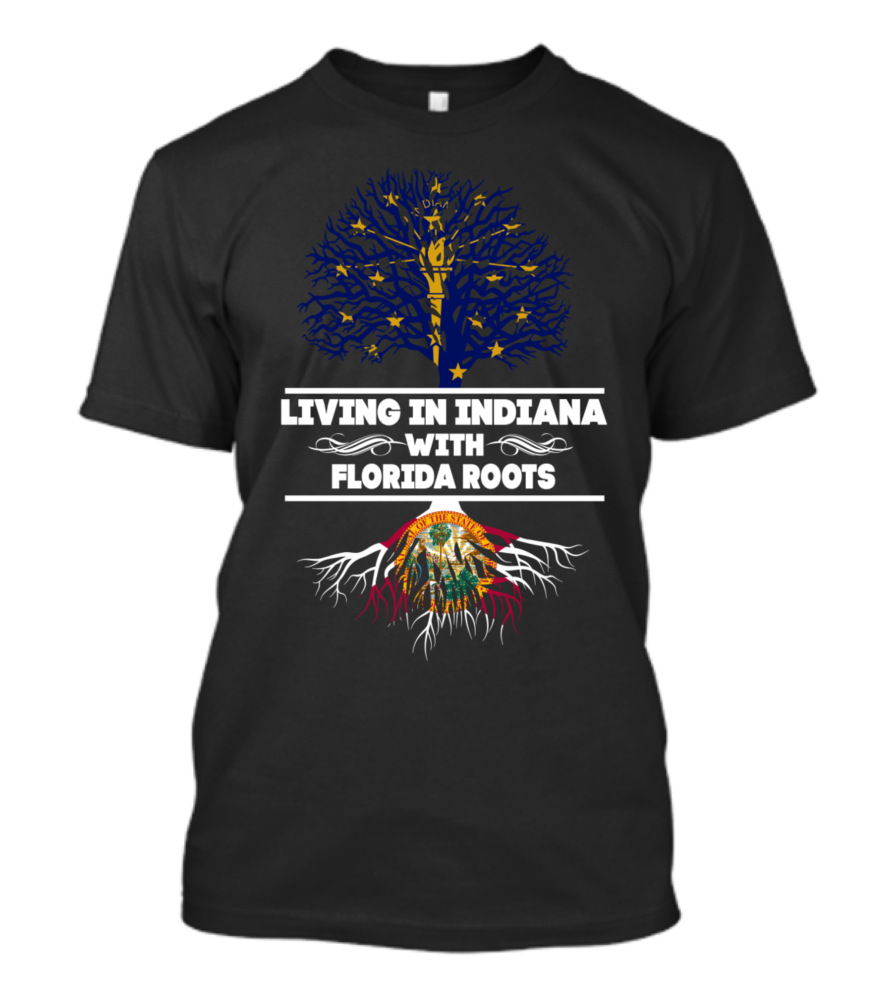 Indiana State Pride Meets Florida Heritage Tree Roots Fusion T-Shirt