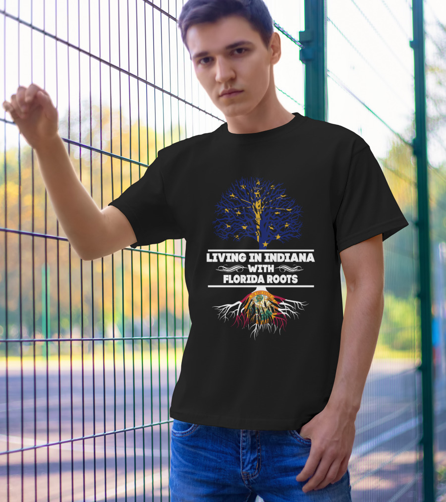 Indiana State Pride Meets Florida Heritage Tree Roots Fusion T-Shirt