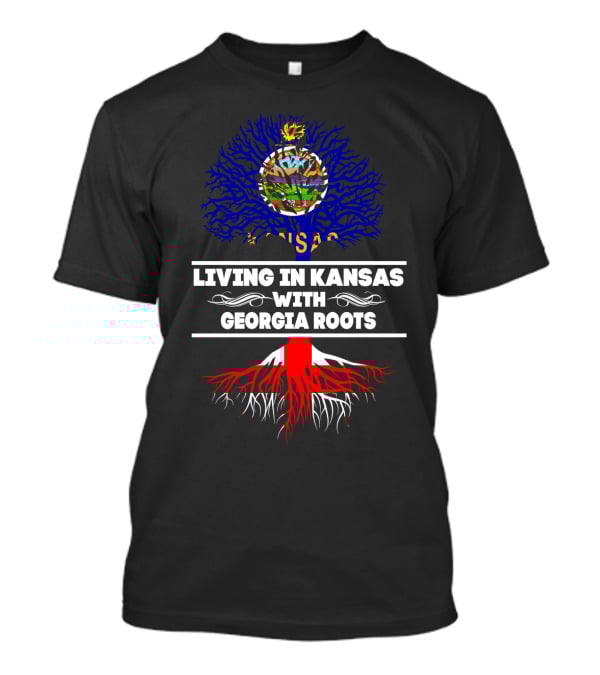 Kansas Living With Georgia State Roots Tree T-Shirt