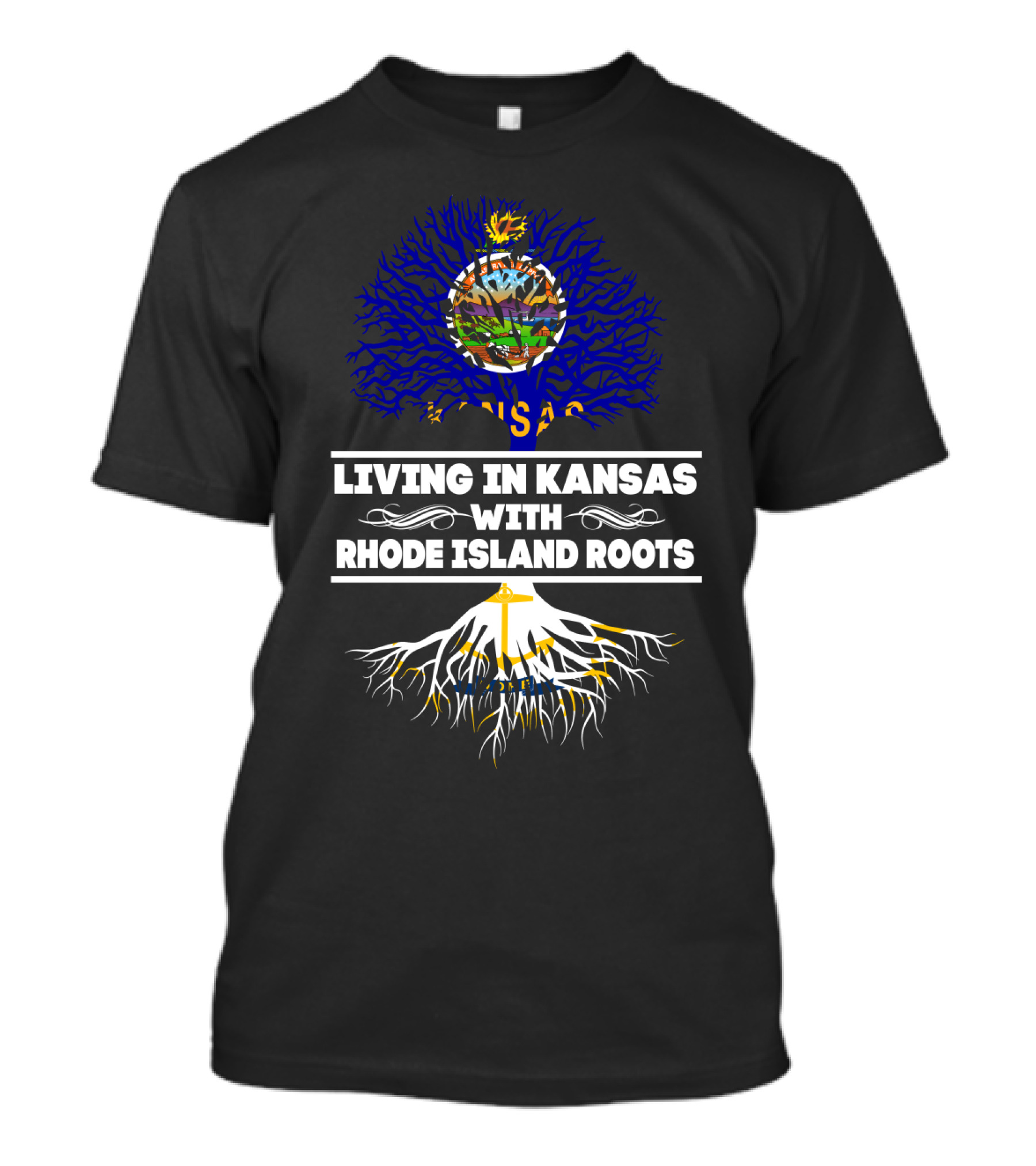 Living In Kansas With Rhode Island Roots Kansas State Seal Tree T-Shirt