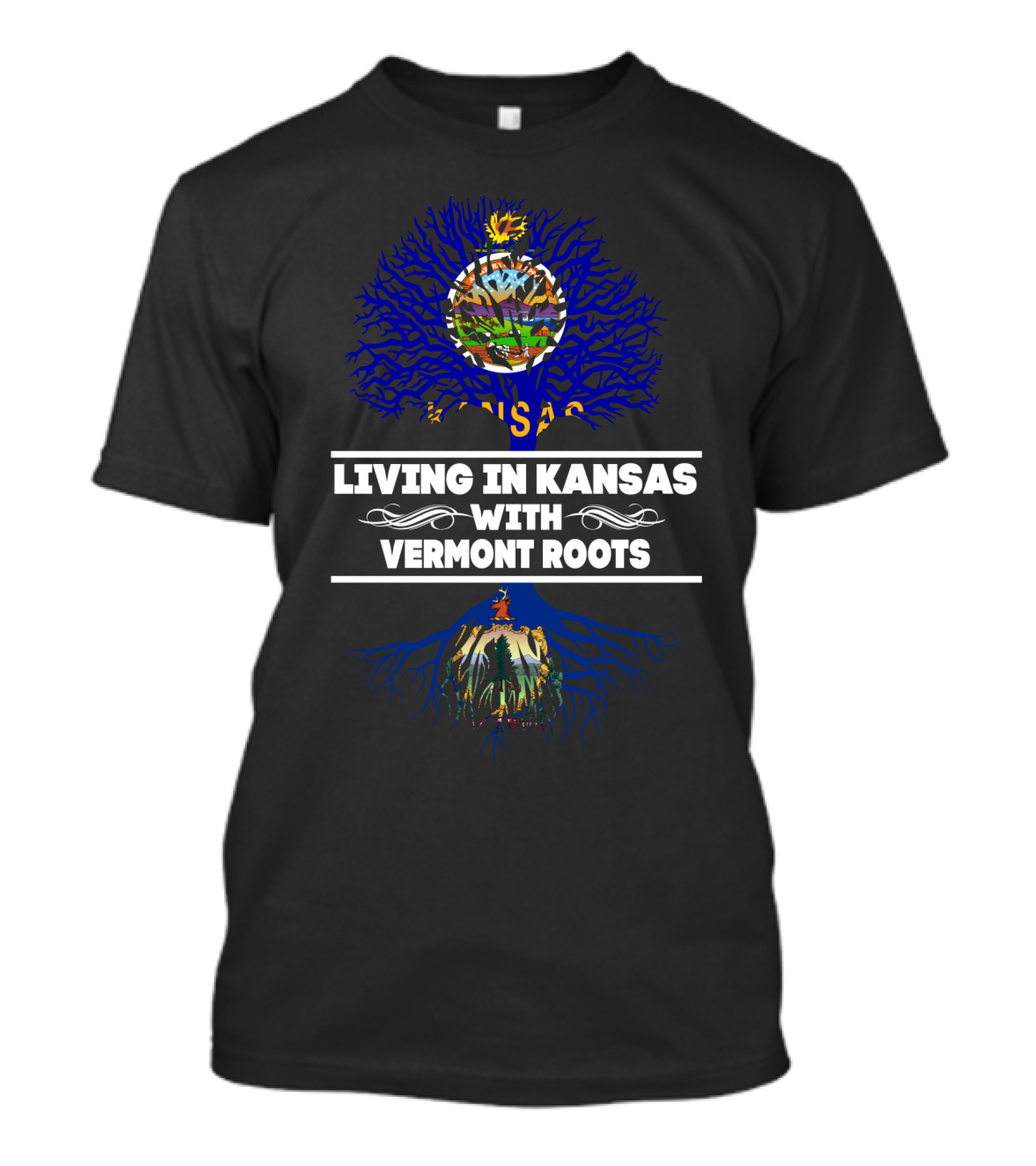 Kansas Pride With Deep Vermont Heritage Tree T-Shirt