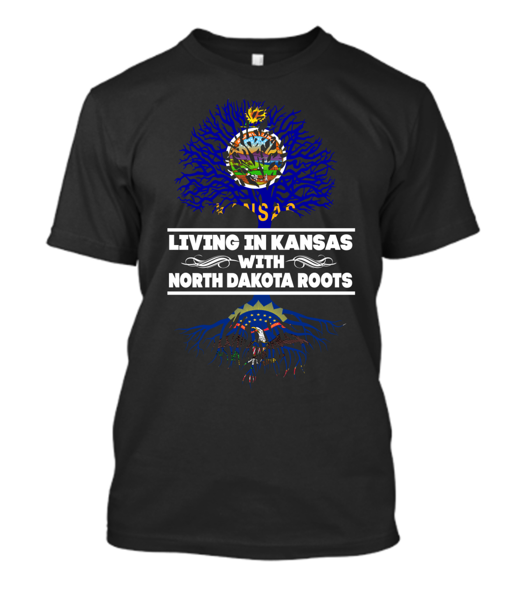 Kansas Life With Deep North Dakota Heritage Featuring State Emblems T-Shirt