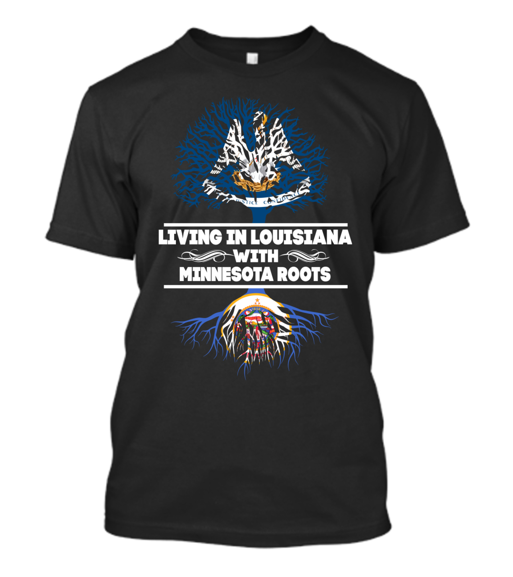 Living In Louisiana Embracing Minnesota Roots With Twin State Tree Symbolism T-Shirt