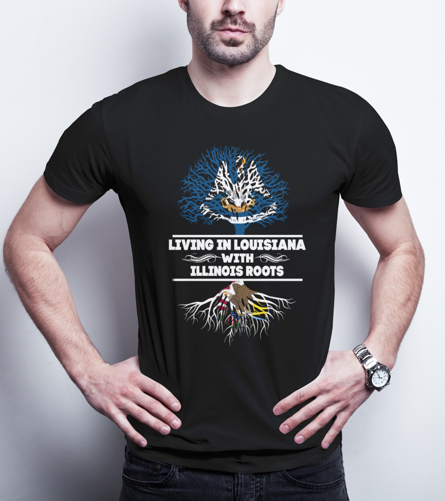 Living In Louisiana With Illinois Roots Pelican And Eagle Tree Symbolism T-Shirt