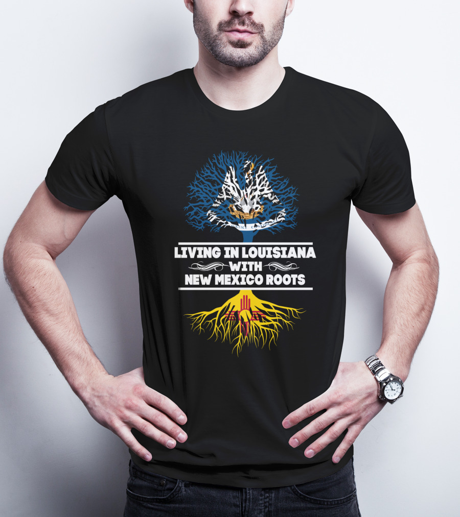 Louisiana Living With New Mexico Roots Featuring Pelican And Zia Symbol Tree T-Shirt